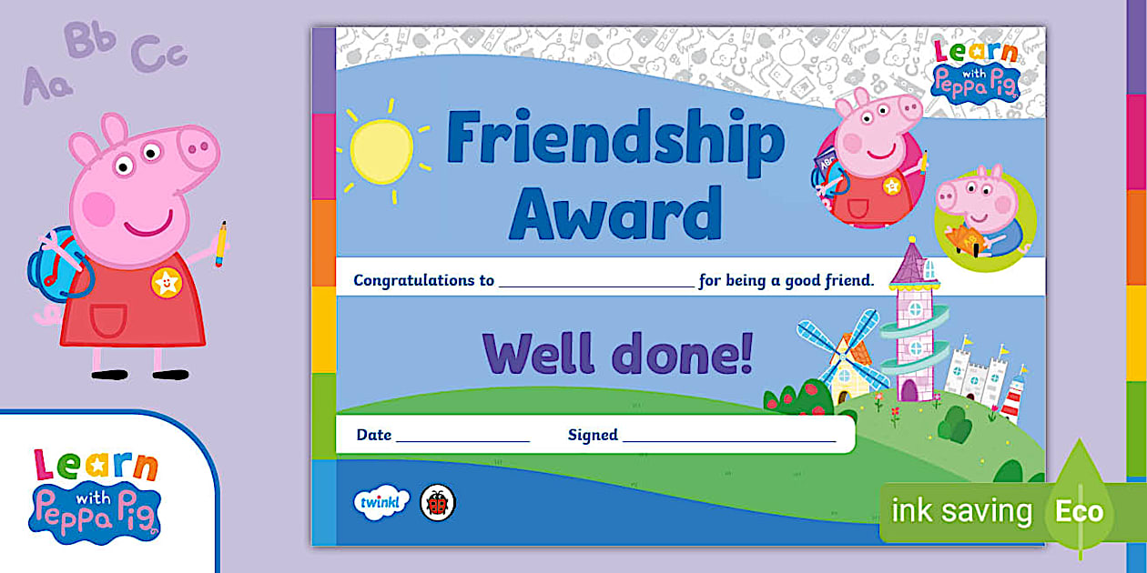 FREE! - Peppa Pig: Friendship Award Certificate - Twinkl