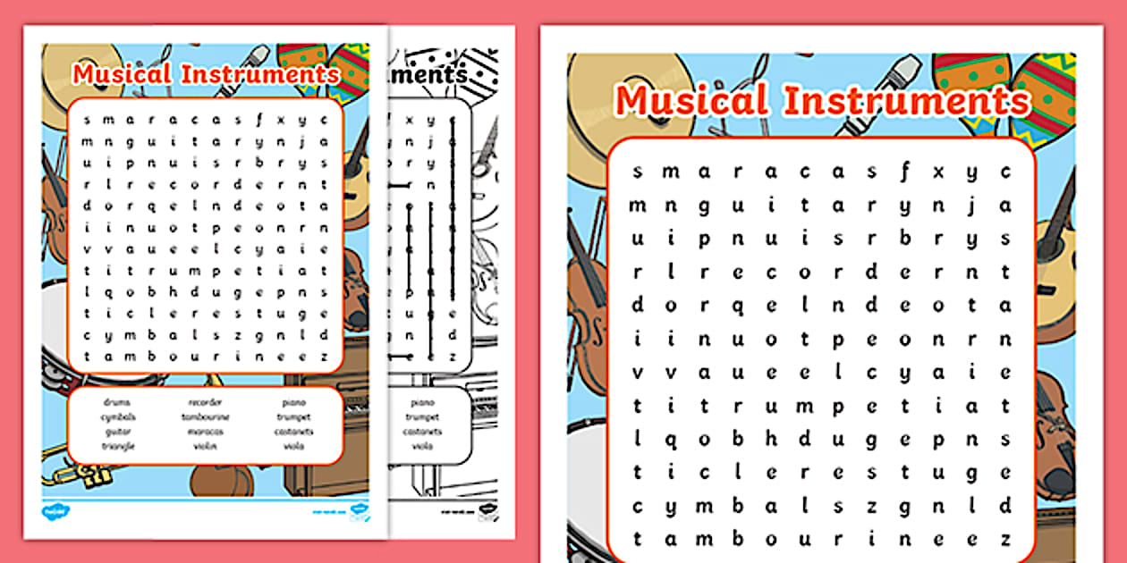 Musical Instrument Vocabulary Wordsearch - ESL Music Vocabulary