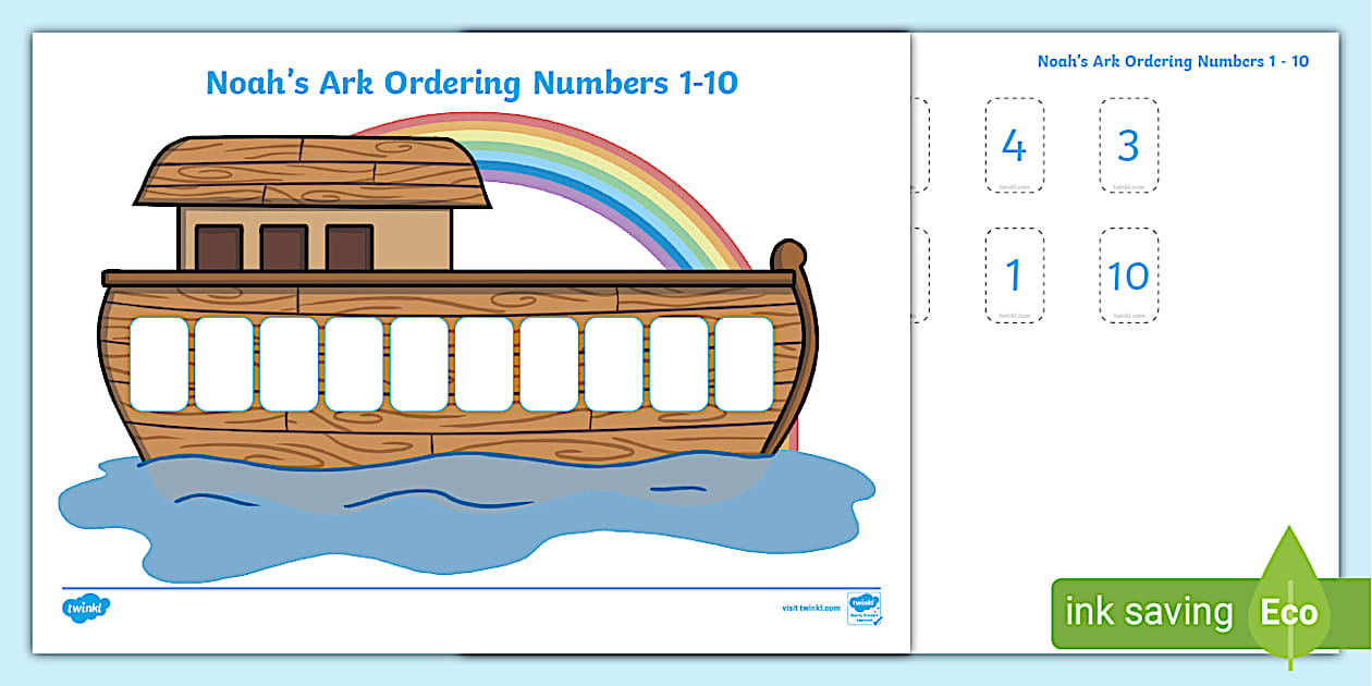 👉 Noah's Ark Ordering Numbers 1-10 Activity - Twinkl