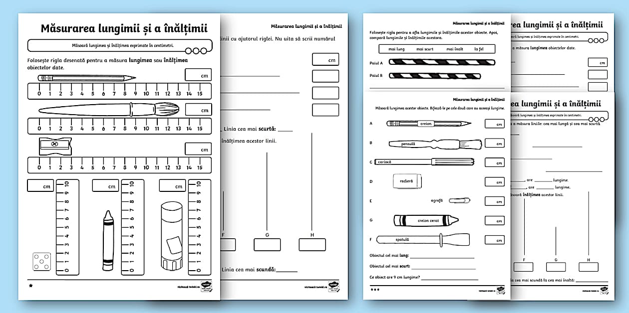 Măsurarea lungimii și înălțimii – Fișe de lucru diferențiate