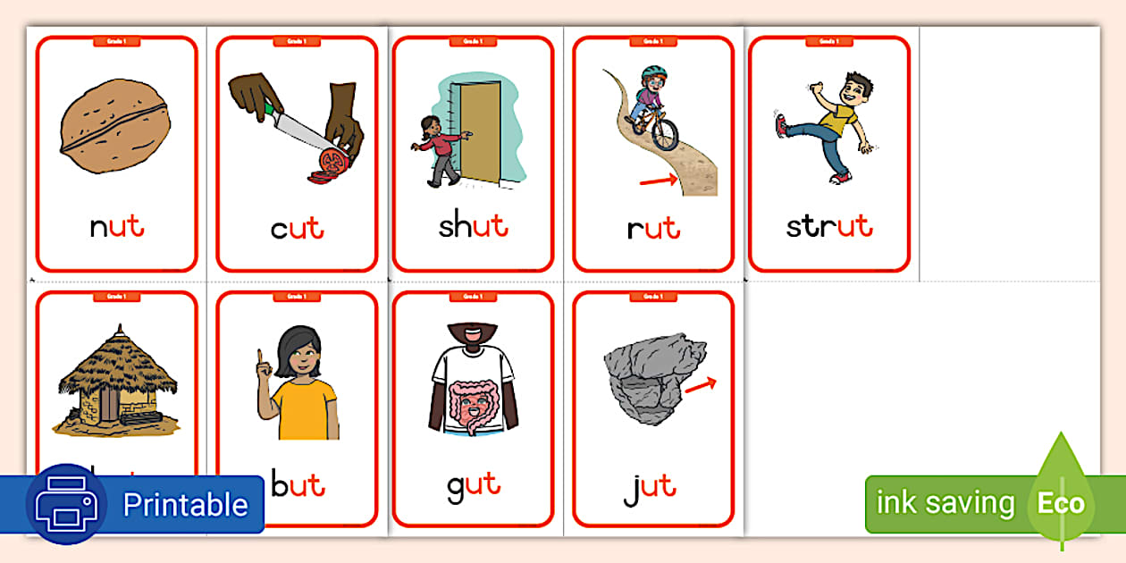Grade 1 Phonics: -ut Flashcards