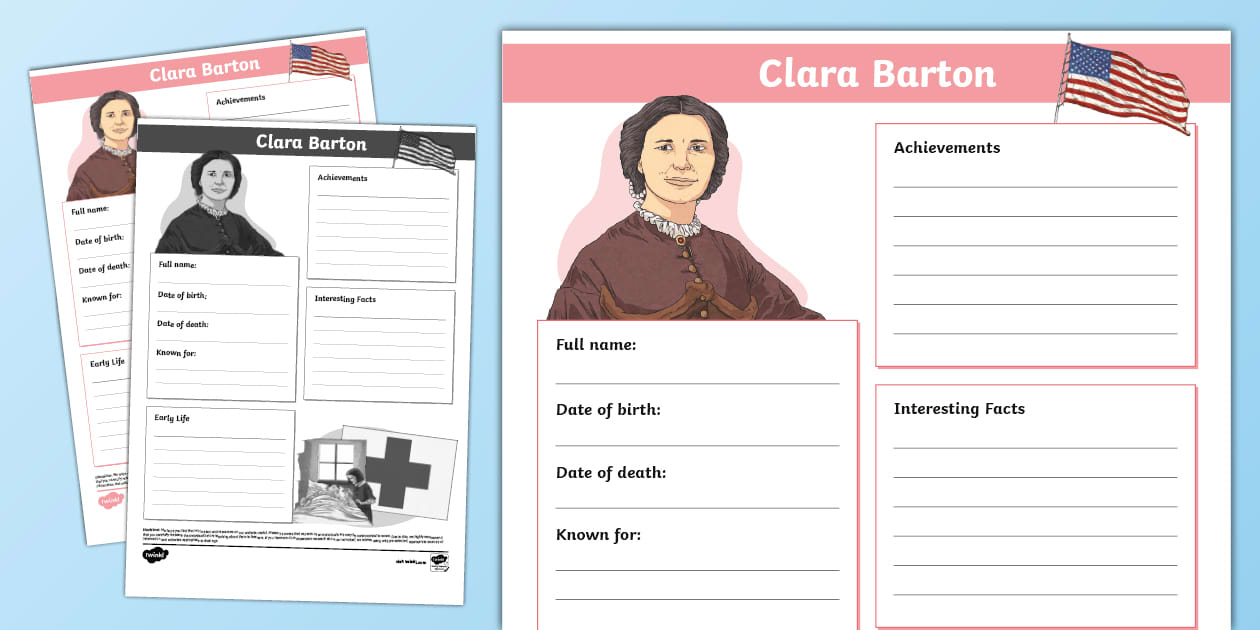 Clara Barton Fact File Template (teacher made) - Twinkl