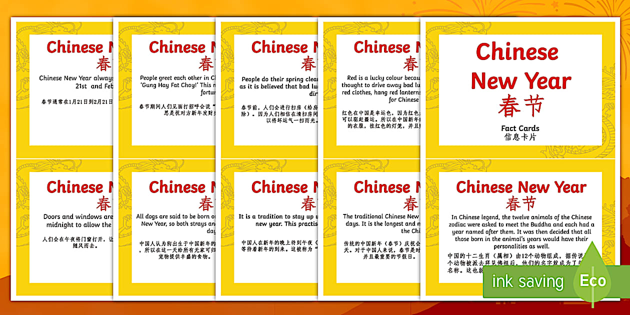 Chinese New Year Display Fact Cards English/Mandarin Chinese - Chinese New