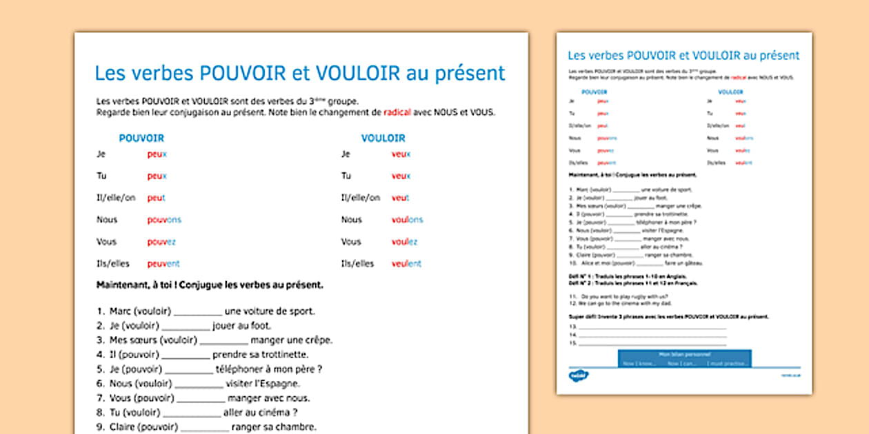 Les verbs POUVOIR et VOULOIR au présent (teacher made)