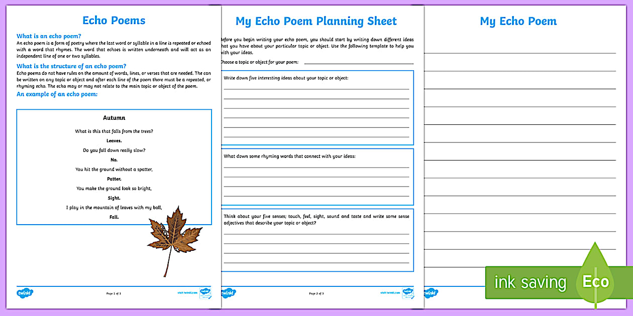 Echo Poem Writing Template-Australia (Teacher-Made) - Twinkl