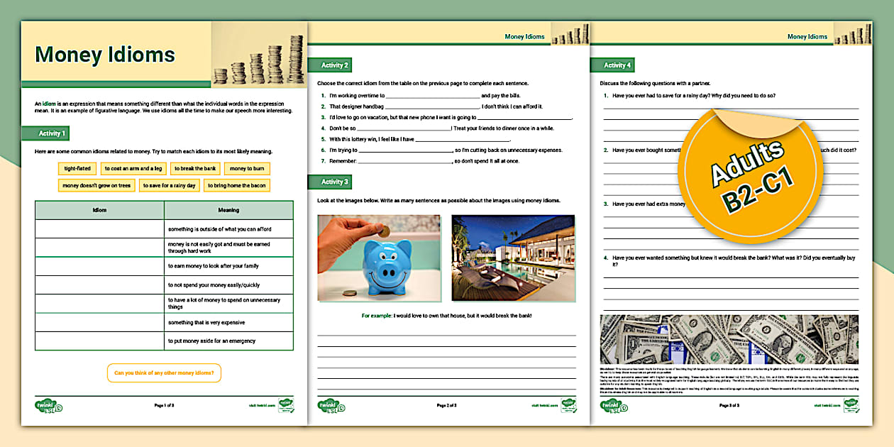 Money Idioms Activity Sheet [Adults, B2-C1] (teacher made)