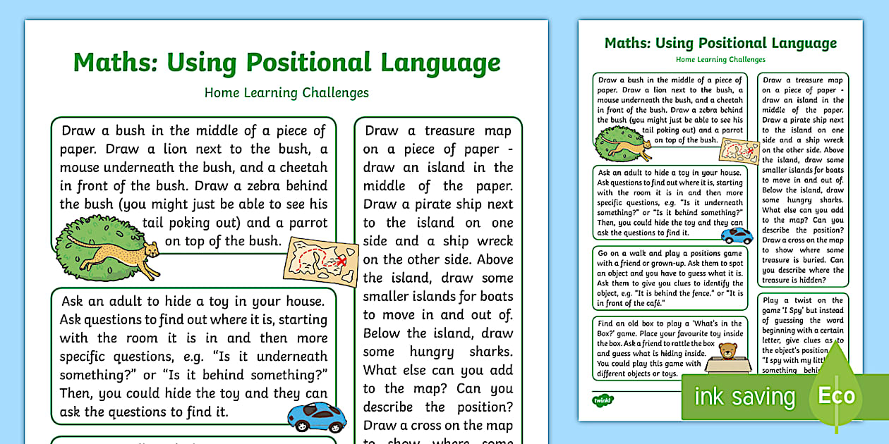 EYFS Uses Positional Language Home Learning Challenges