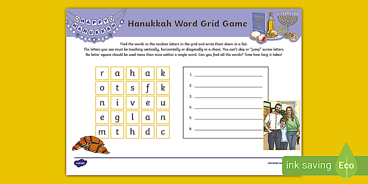 Hanukkah Word Grid Game (Teacher-Made) - Twinkl
