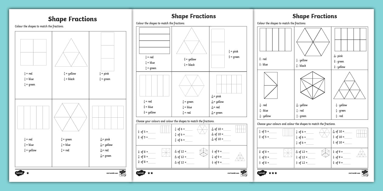 Shape Fractions Activity Sheets (teacher made) - Twinkl