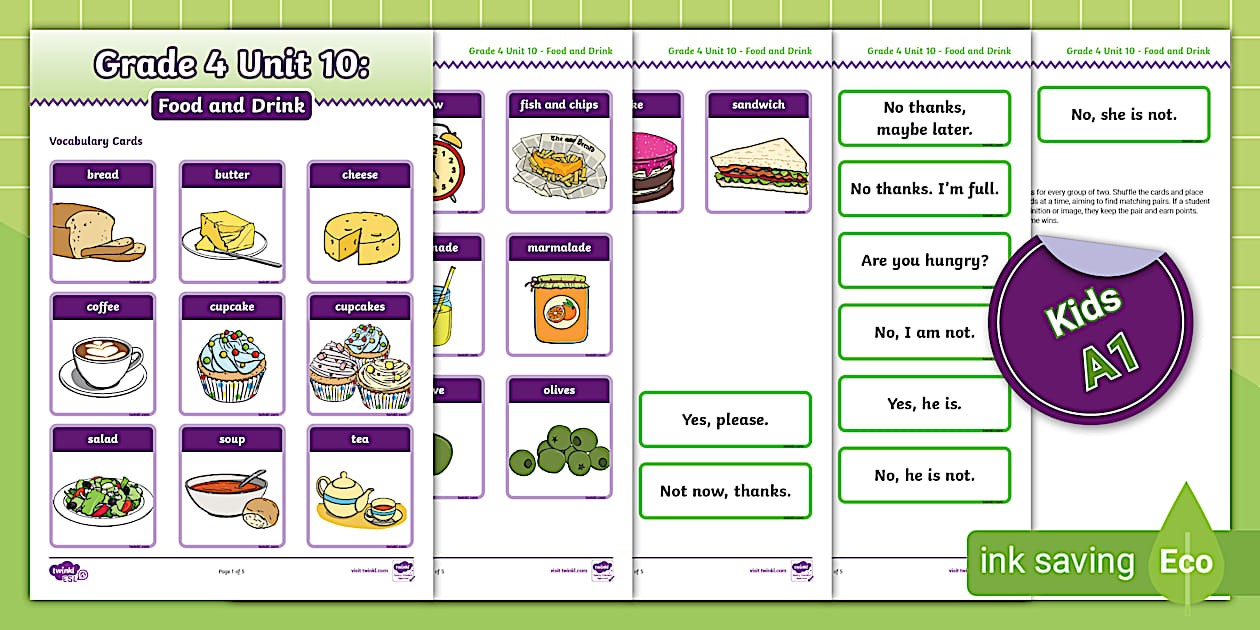 Turkey Curriculum English Vocabulary Cards: Grade 4 Unit 10 (Food and ...