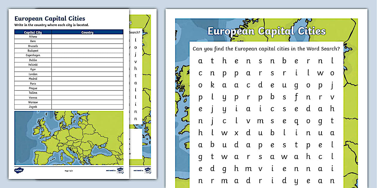 Europe Day Word Search | Capital Cities - Twinkl