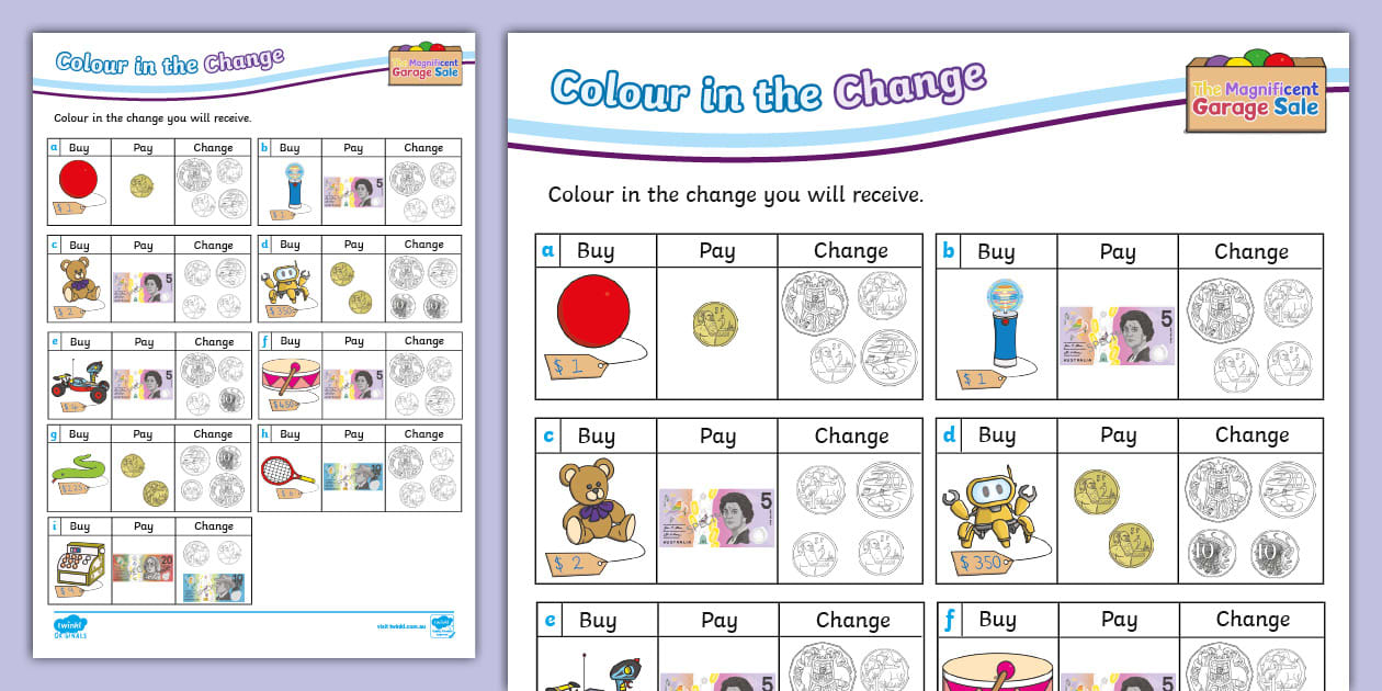 The Magnificent Garage Sale – Colour in the Change Activity