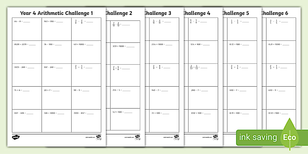 👉 Year 4 Arithmetic Challenge Pack, Year 4 Arithmetic Sheets
