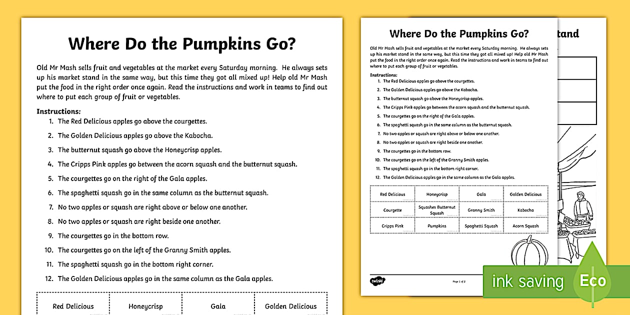 Where do the pumpkins go? Worksheet / Worksheet - Twinkl
