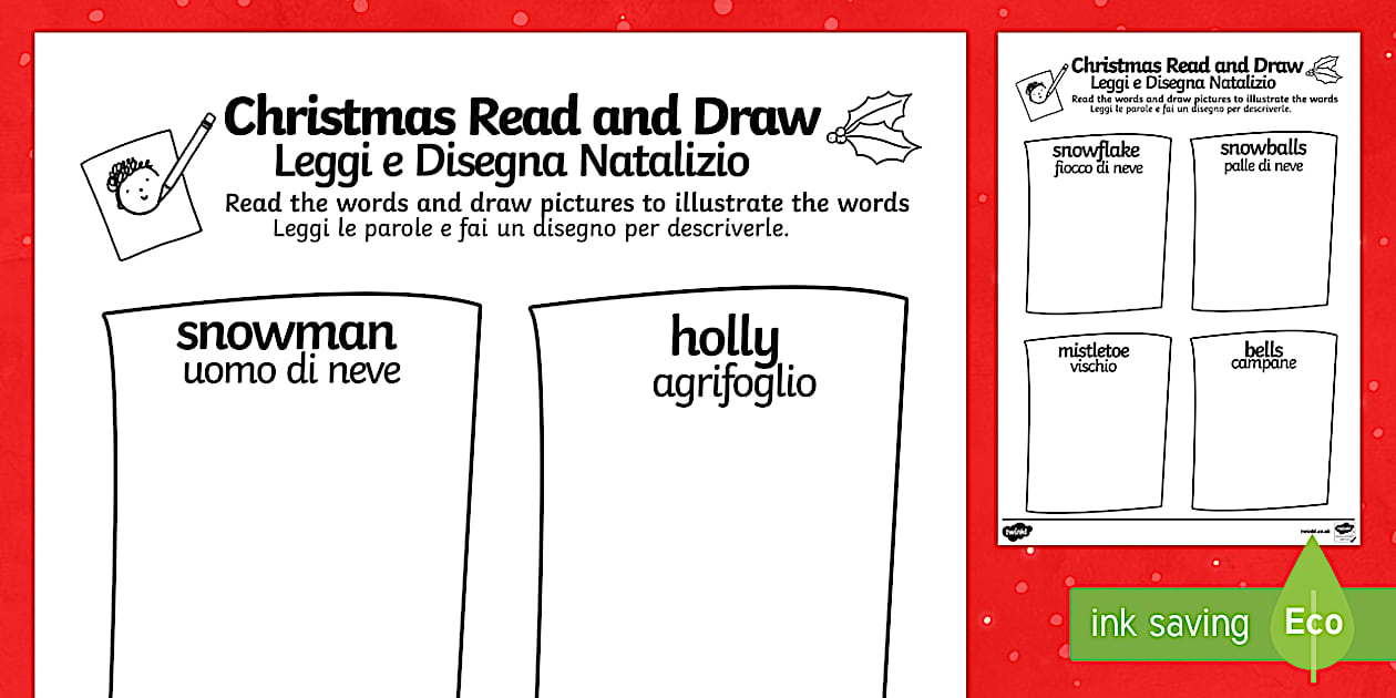 Editable Christmas Read and Draw Worksheet English/Italian