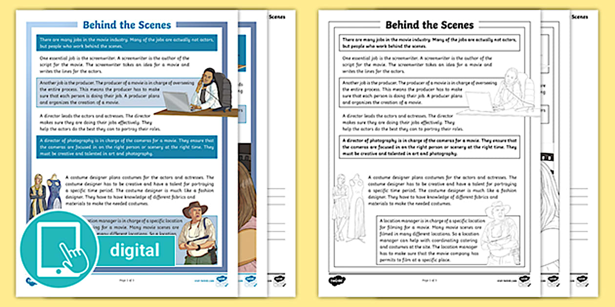 Fourth Grade Behind the Scenes: Jobs in the Movie Industry Reading