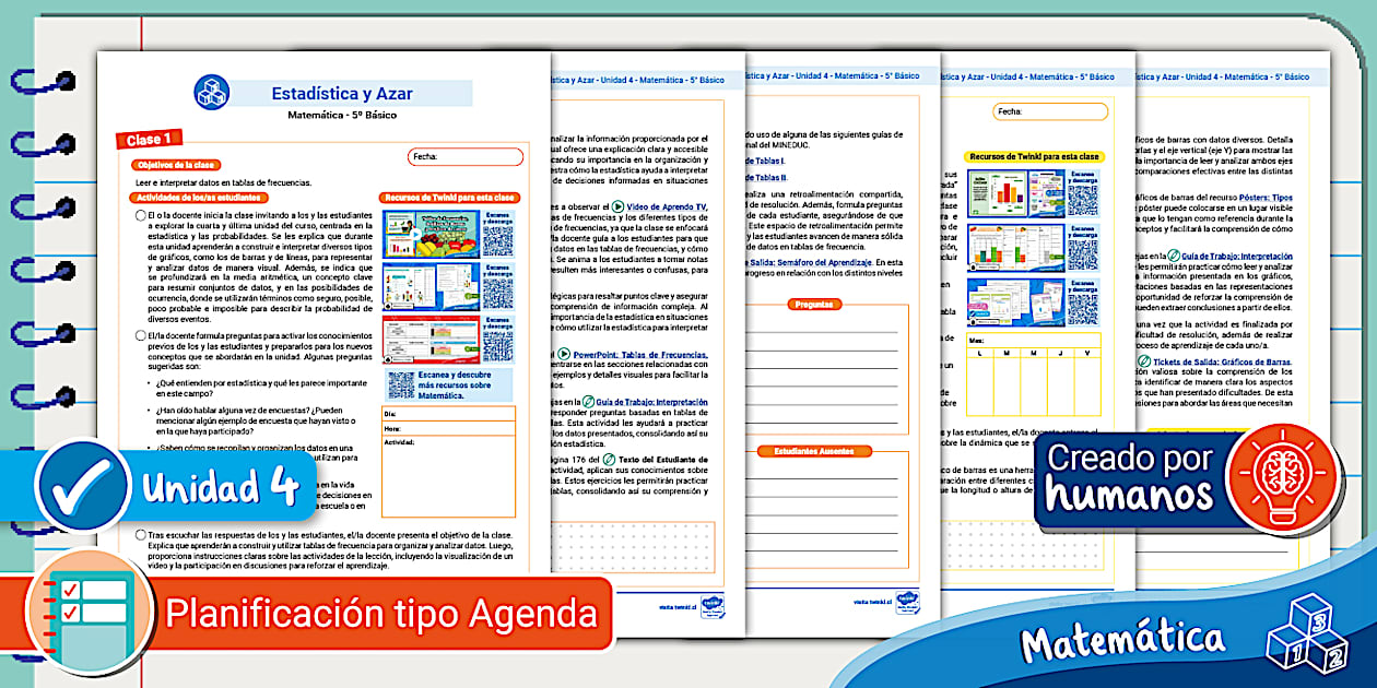 Planificación | Unidad 4 | Matemática | 5º Básico | Agenda