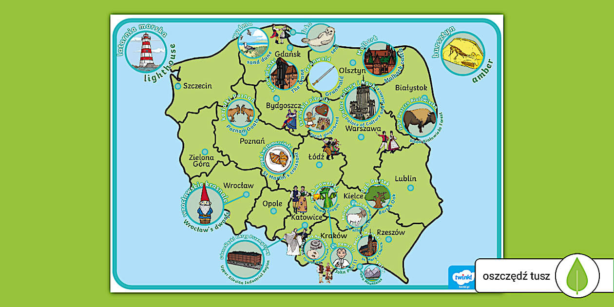 Mapa Polski | Map of Poland | Wersja angielsko - polska