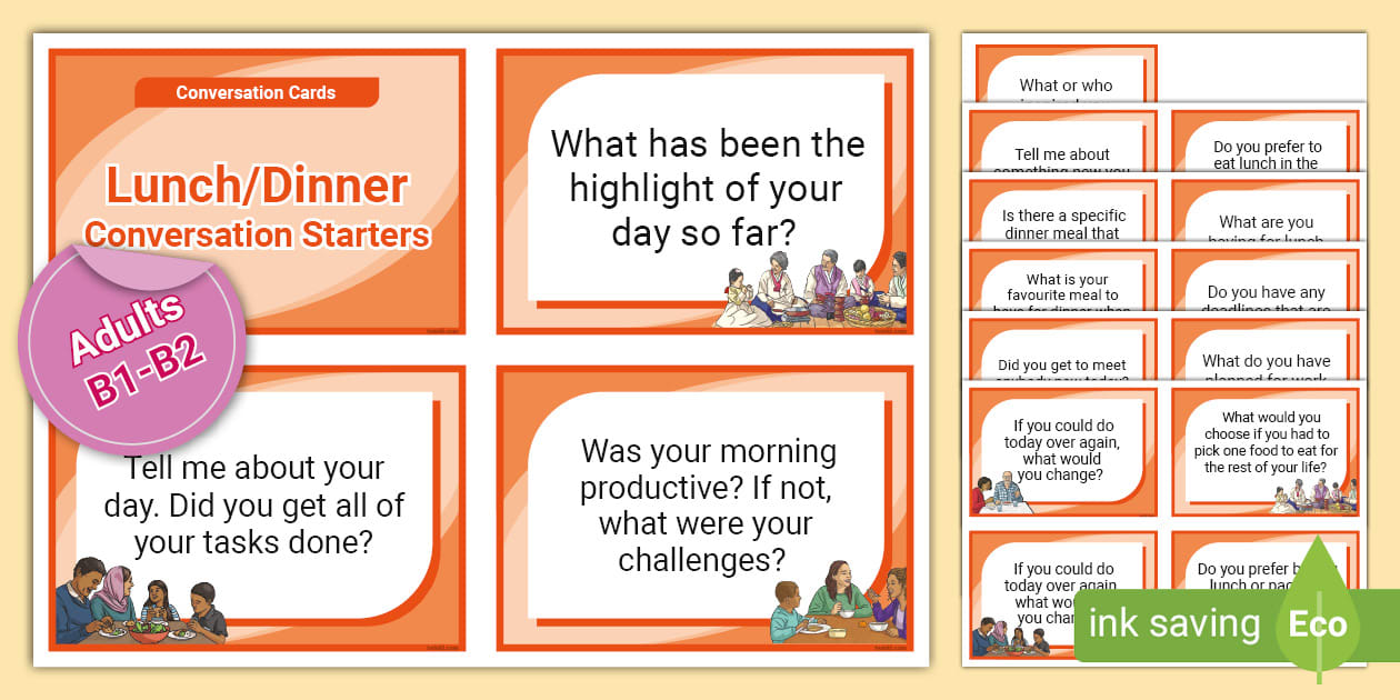 ESL Lunch & Dinner Conversation Starter Cards [Adults, A2-B2]