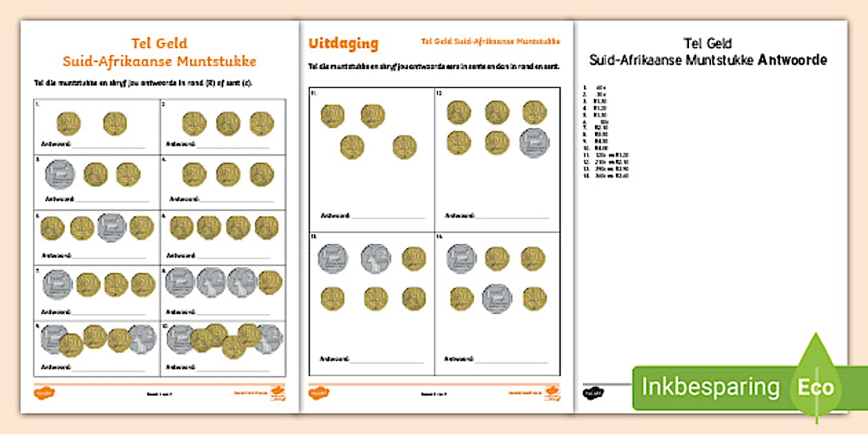 Tel Geld - Suid-Afrikaanse Muntstukke Aktiwiteit - Twinkl