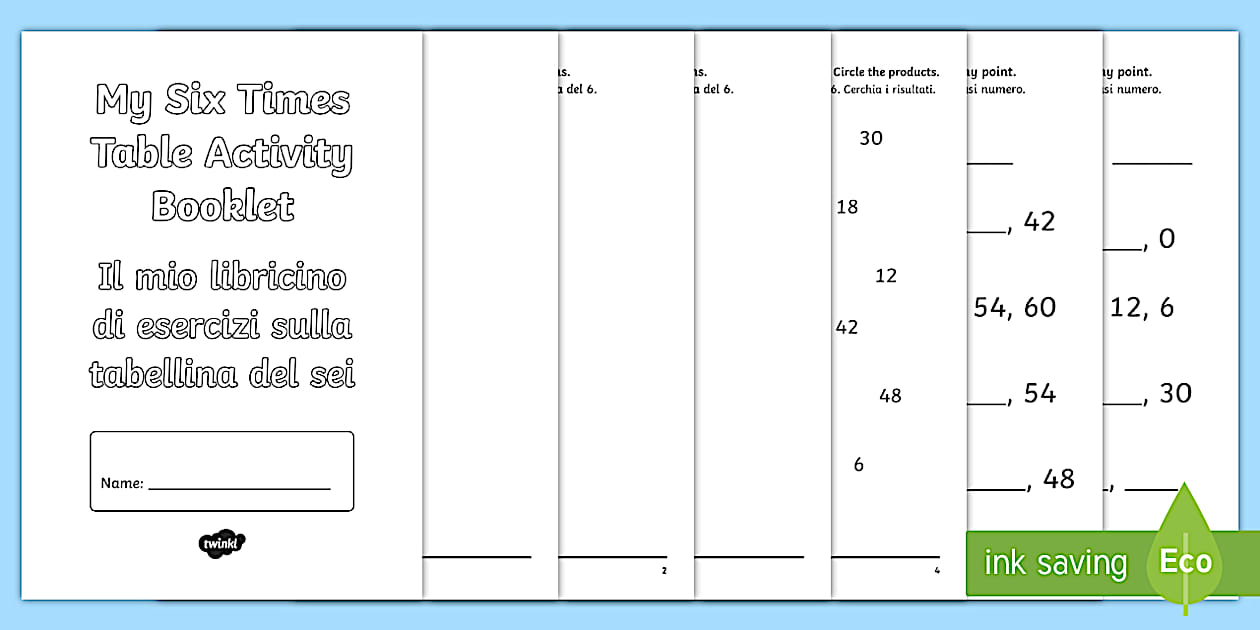 Six Times Table Activity Booklet English/Italian - Twinkl