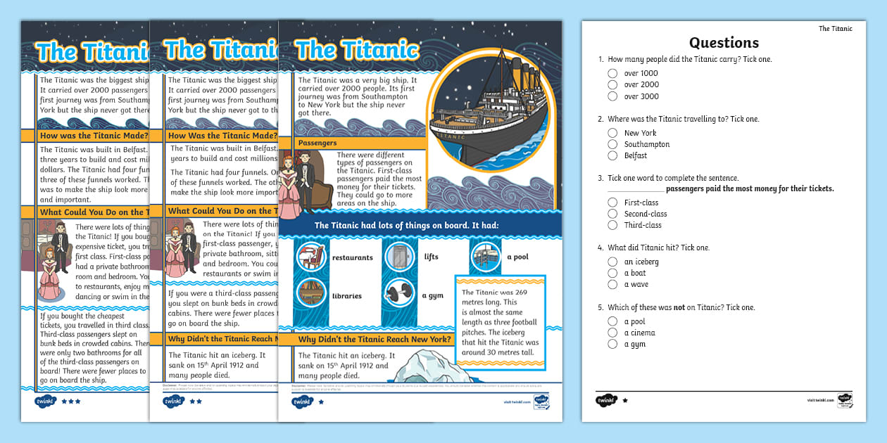 The Titanic Disaster Reading Comprehension Activity | KS1