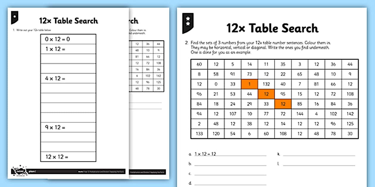 12 Times Table Worksheet Search Printable (Teacher-Made)