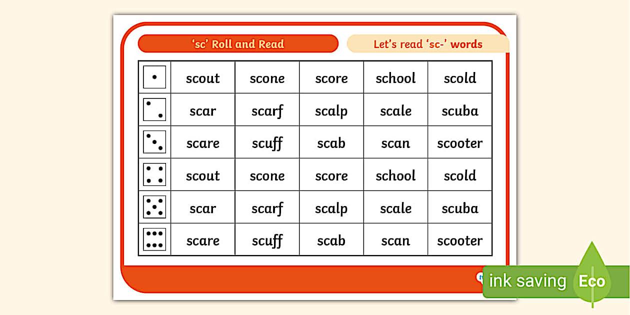 'sc' Roll and Read Board Game (Hecho por educadores)