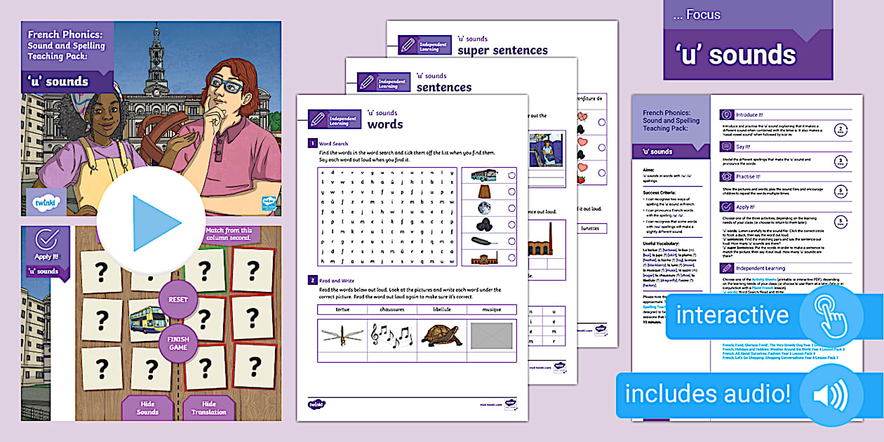 👉 French Phonics: Sound and Spelling Pack: 'u' sounds