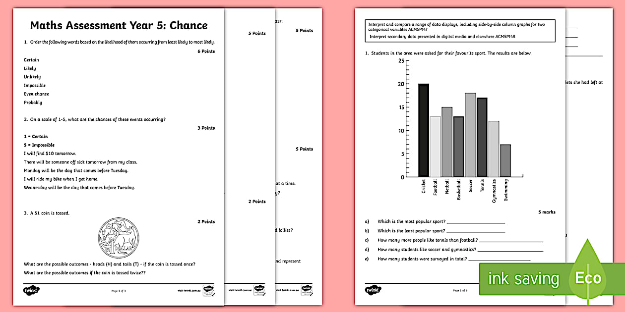 Year Five and Six Statistics and Probability Assessment Pack