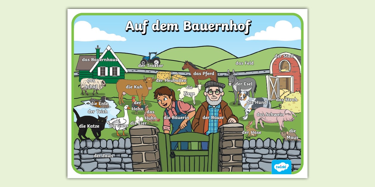 Farm Animals - German Scene Word Mat (teacher made) - Twinkl
