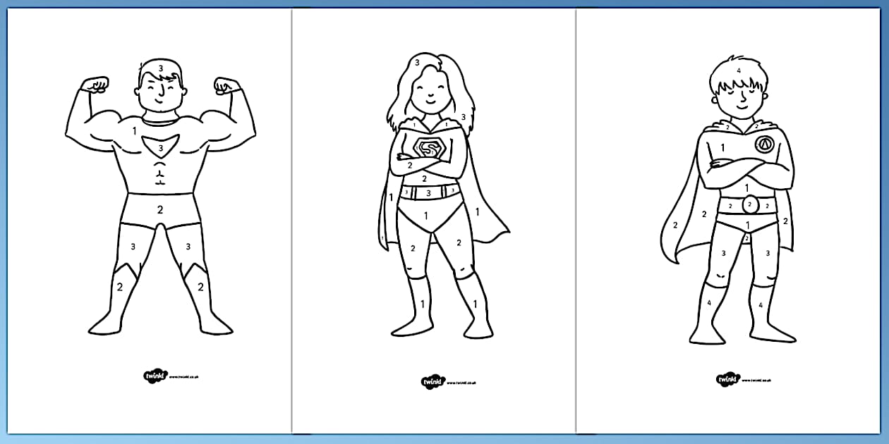 Superheroes Color by Number (Teacher-Made) - Twinkl