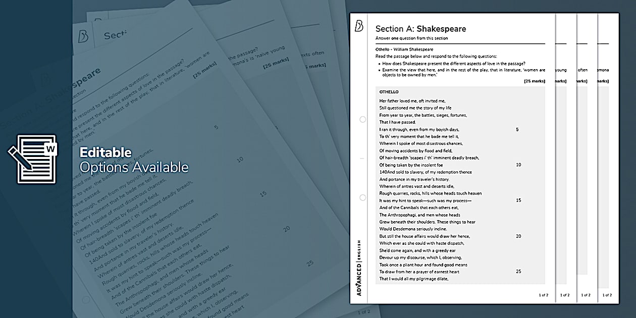 Othello Exam Questions: A Level English Literature | Beyond