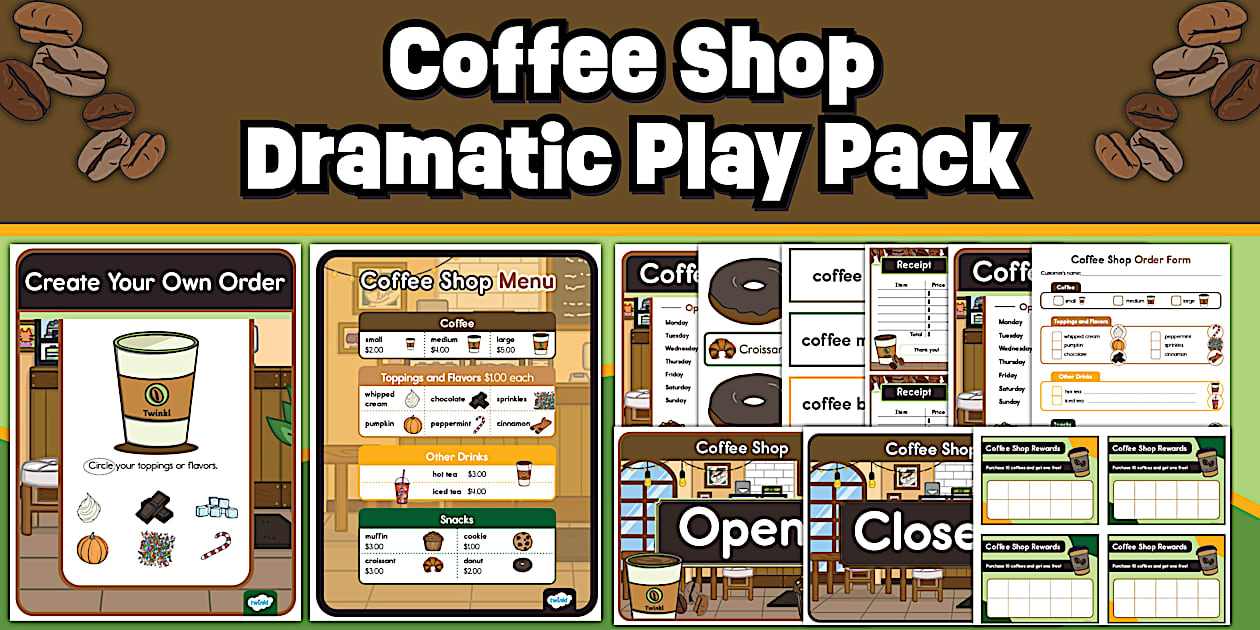 Coffee Shop Dramatic Play Pack