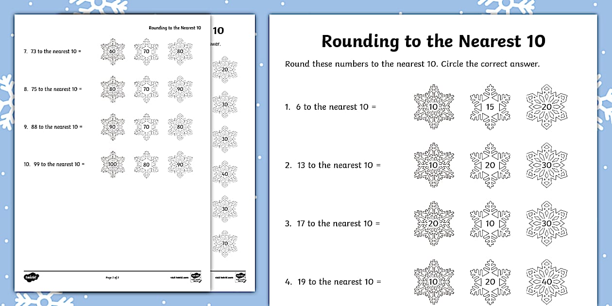 Rounding to the Nearest 10 Winter-Themed Activity Sheet
