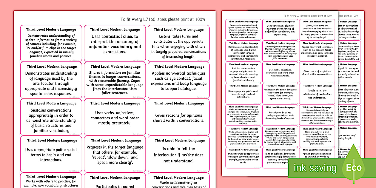 CfE Third Level Modern Languages Benchmarks Assessment Stickers