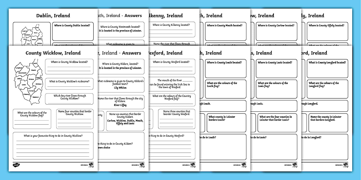 Editable Counties of Leinster Worksheets Resource Pack