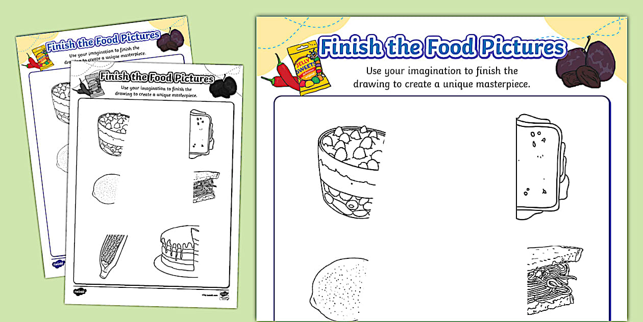 Finish the Food Pictures Worksheet (teacher made) - Twinkl