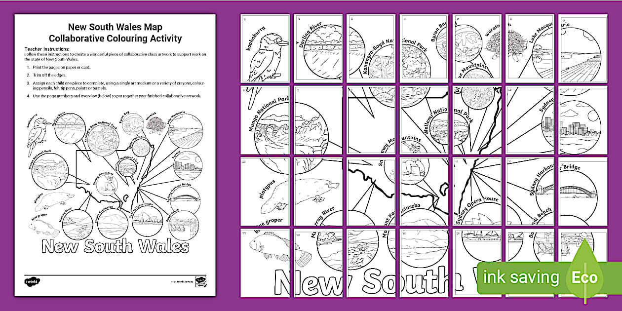 New South Wales Map Collaborative Colouring Activity