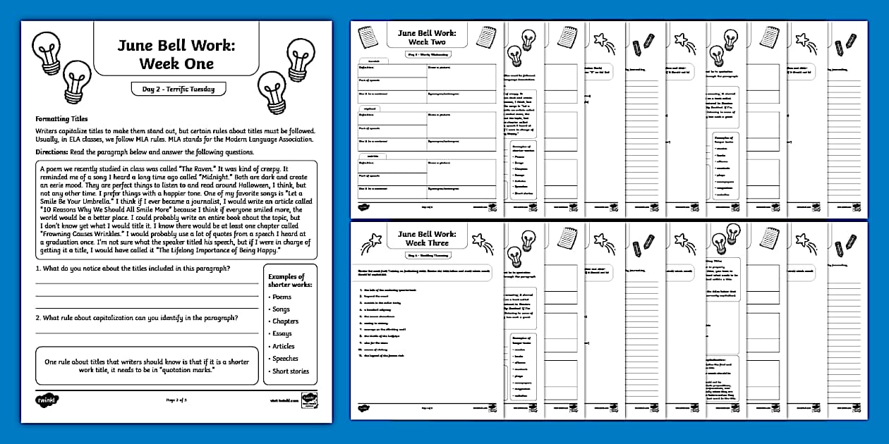 Seventh Grade ELA June Bell Work Bundle (teacher made)
