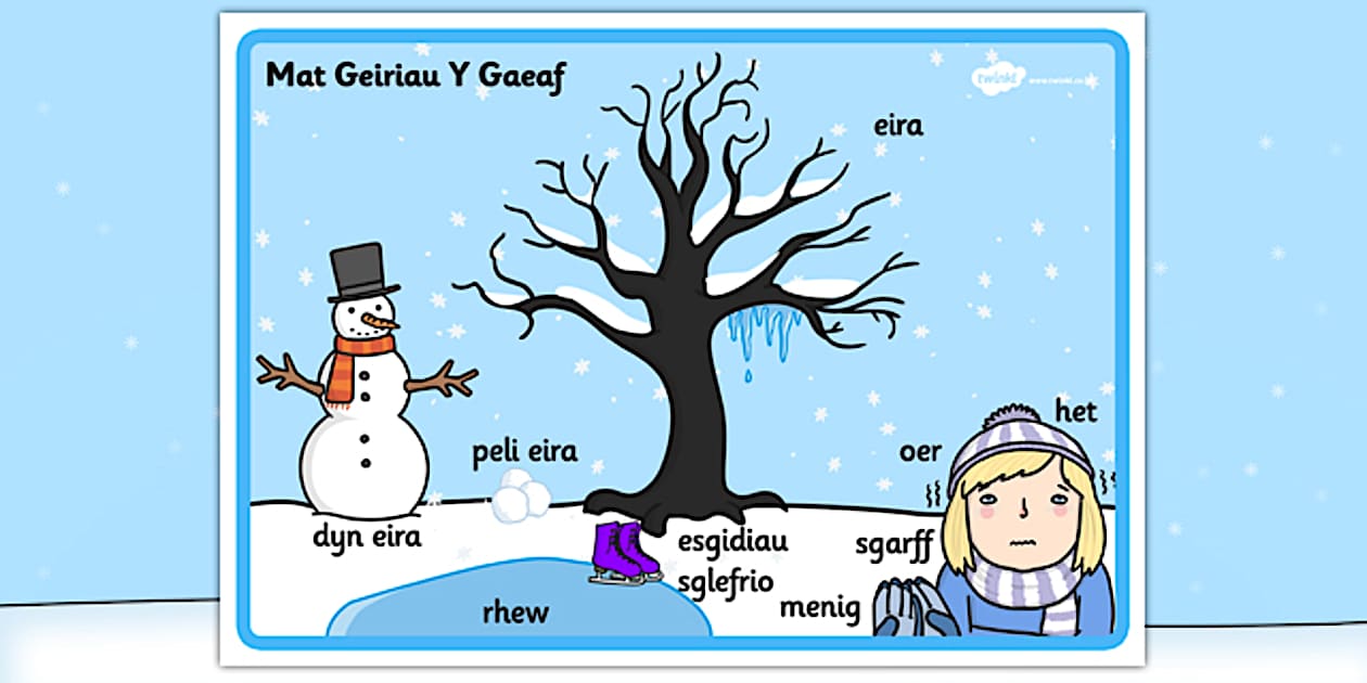 Winter Scene Word Mat Welsh Translation - Twinkl