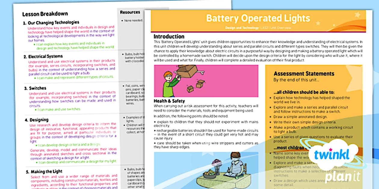 Design and Technology Electricity KS2 | Unit Planning