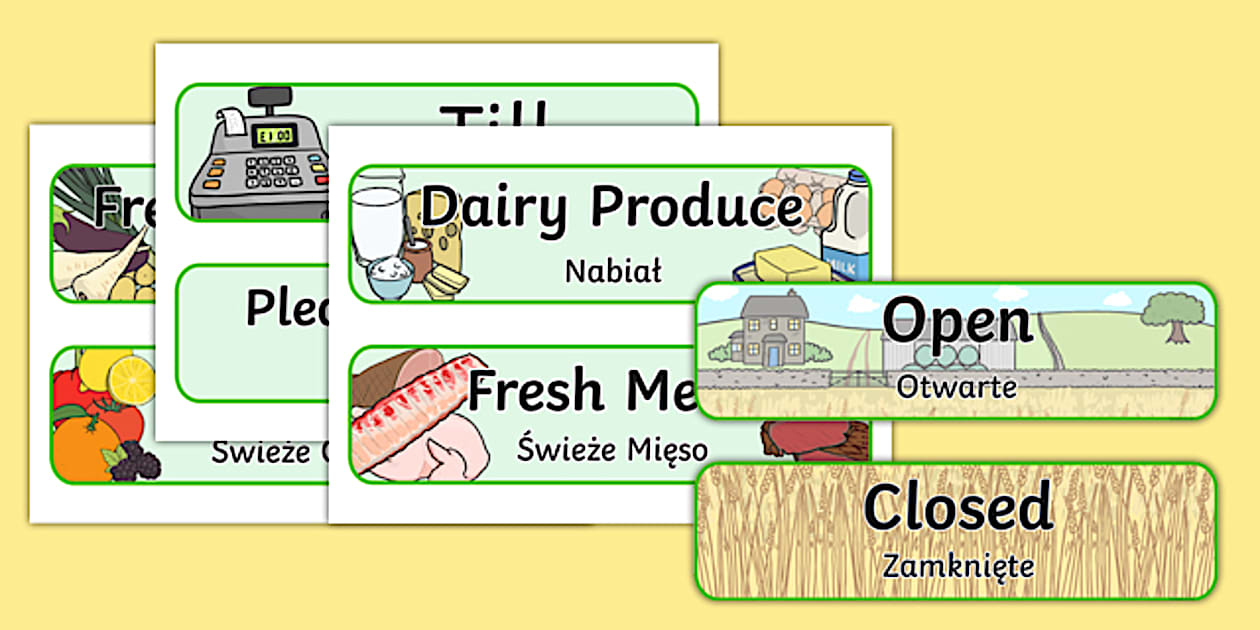 Farm Shop Signs Polish Translation (teacher made) - Twinkl