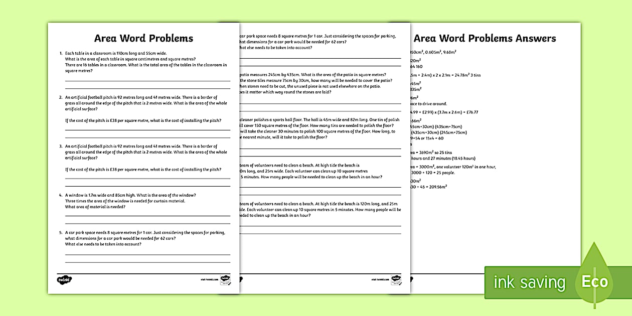 Area Word Problems Worksheet / Worksheet (teacher made)