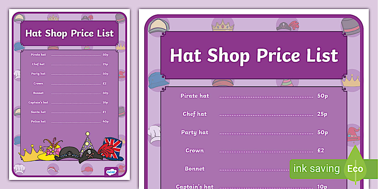Editable Hat Shop Price List Poster (teacher made) - Twinkl