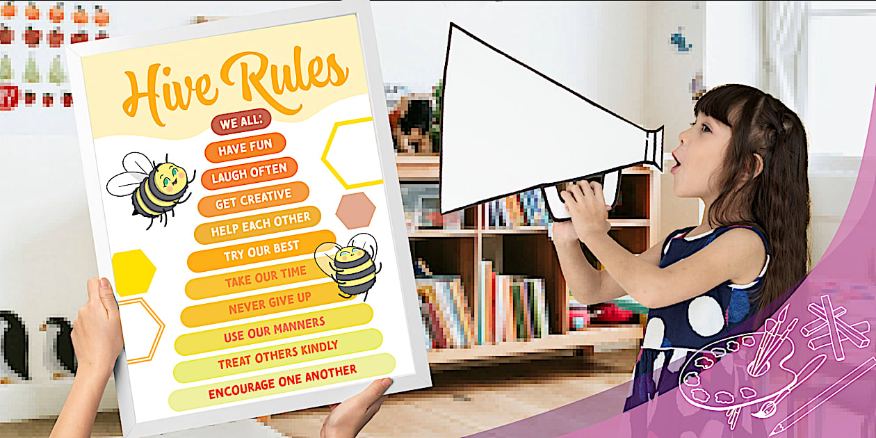 Hive Rules Bee-Themed Classroom Poster | Twinkl Art Gallery
