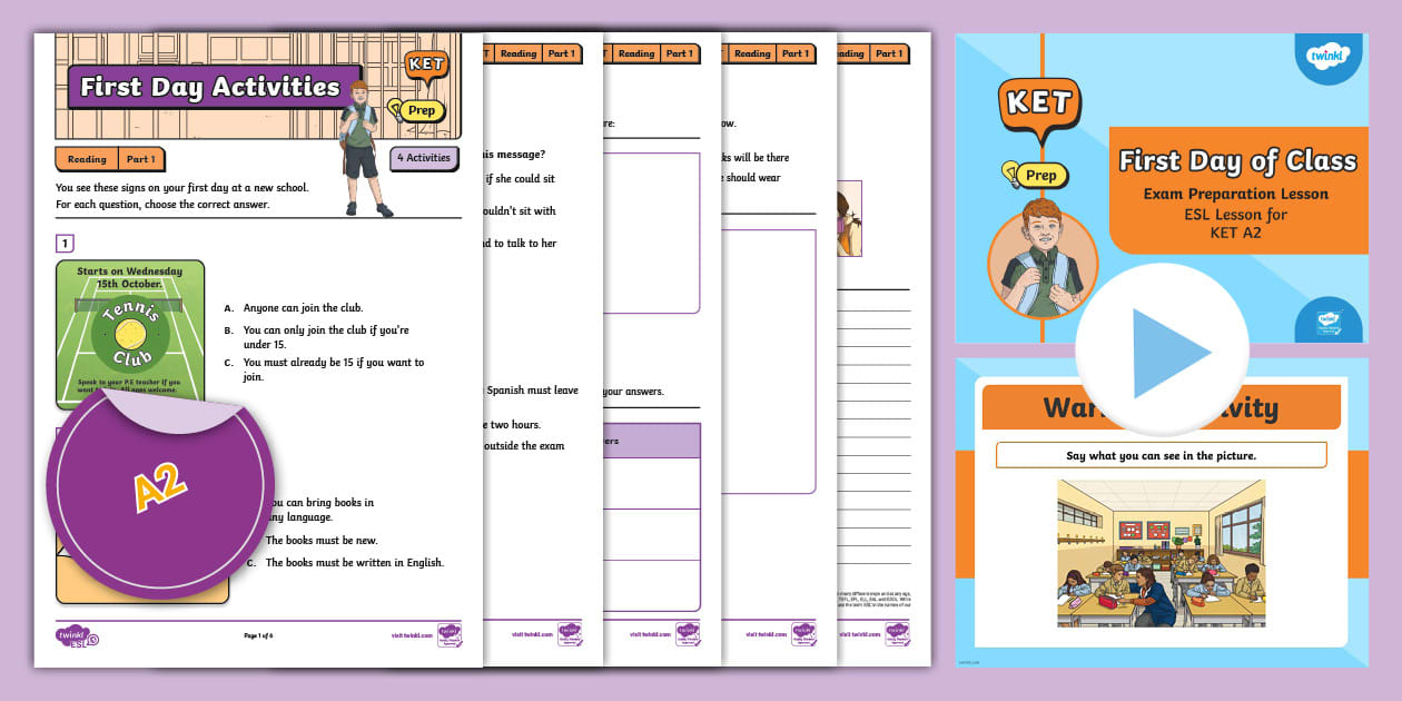 A2 Key (KET) Exam Prep Lesson - First Day of Class - Twinkl