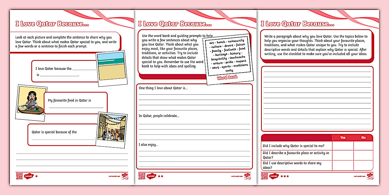 I Love Qatar Writing Templates (Teacher-Made) - Twinkl