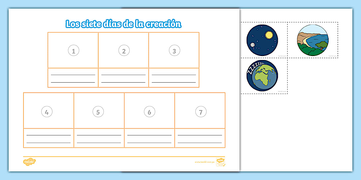 Hoja de trabajo: Los Siete Días de la Creación - Twinkl