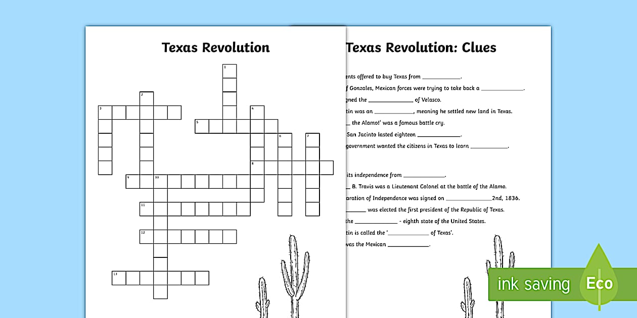 Printable Texas Revolution Crossword for Kids | Twinkl USA